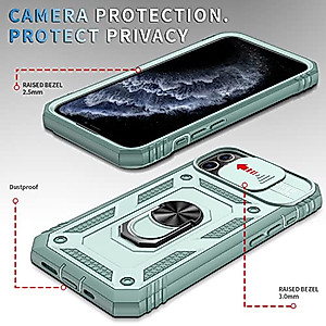PASNEW for iPhone 11 Pro Case,Camera Slide Cover & 360° Kickstand & Charge Port Dust Plug,Military Multi-Layer Heavy Duty Full Body Shockproof Hard Shell Phone for iPhone 11 Pro,5.8 inch,Green