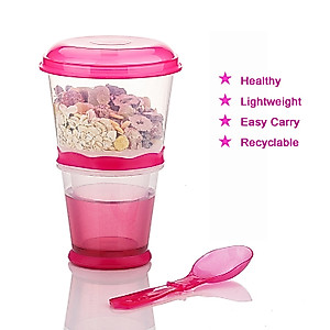 INOGIH Cereal On the Go Cups Breakfast-Portable Drink-Cup Cereal To-Go Container-Cup with Spoon (Pink)