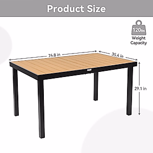 Haquatisol Outdoor Dining Table for 8 Person, Patio 75“ Rectangular Aluminum Metal Long Table with Woodlike Tabletop for Garden, Lawn, Yard