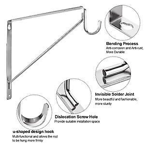 4 Pack Heavy Duty Closet Rod Brackets Holder 11 x 11 x 1 Inch, Electroplated Silver Closet Rod Support Bracket Steel Closet Rod Holders, Wall Mounted Shelf and Rod Support Bracket