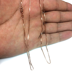 Jewelry Affairs 14k Rose Solid Real Gold Mirror Box Chain Necklace, 0.8mm, 24"