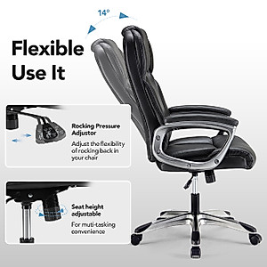 SOMEET Office Executive Chair, Ergonomic Adjustable High Back Leather Office Chair with Padded Armrest, Big and Tall Office Chair with Swivel Rolling Wheels, Home Desk Chairs for Working Study Black