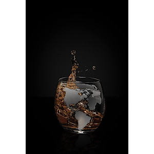 Etched World Globe Glasses 10 oz -Set of 4 by The Wine Savant, Wine, Whiskey, Scotch, Vodka Water or Juice Old Fashion Glasses, World Glasses Etched Globe