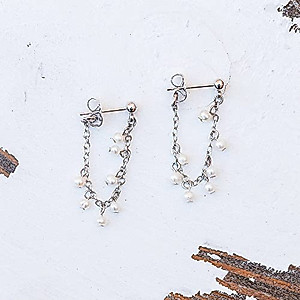 Pura Vida Silver-Plated Pearl Chain Wrap Earrings - Brass Base, Sterling Silver Posts - 1 Pair