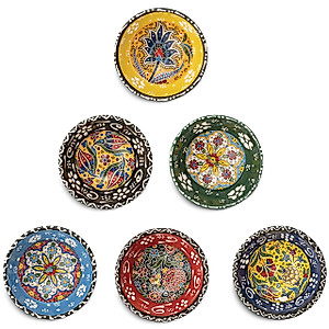 Bascuda® Small Ceramic Bowls Set of 6 with Gift Box - Snack Bowls for Tapas, Dessert, Nuts, Olive, Soy Sauce Dish, Dip - Colourful Decorative Moroccan Spanish Mexican - Decorative Bowl - 3.14 Inches