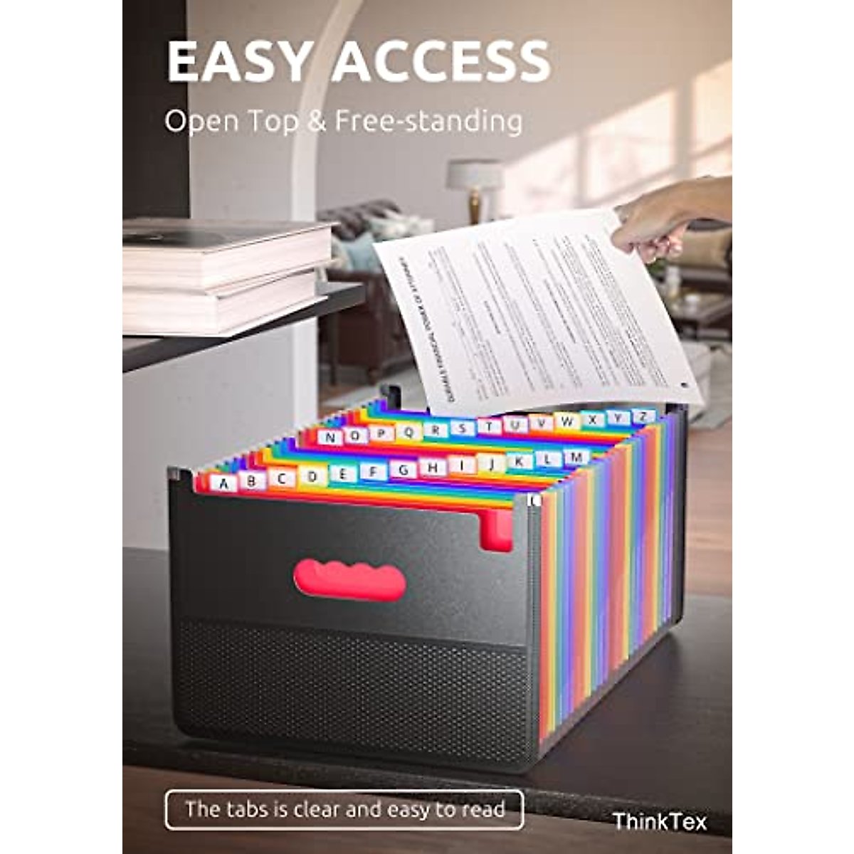 ThinkTex 26 Pockets Expanding File Folder, Upright & Open Top, A-Z Colorful Tabs, Larger Capacity Accordian Folder, Teacher Supplies