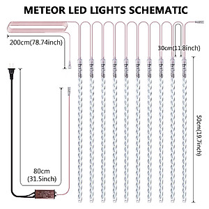 Vikdio Christmas Lights Outdoor, Meteor Shower Lights 50cm 10 Spiral Tubes 540 LEDs 3.15m Lit Length, Waterproof Snowfall Icicle Lights for Outdoor Xmas Decoration Party Tree Window (White)