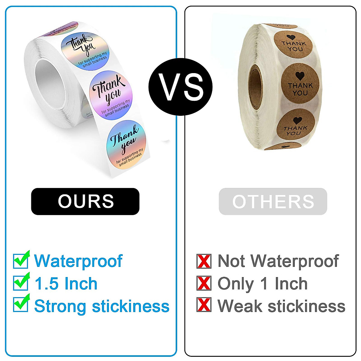 1.5" Thank You Stickers Small Business, Rainbow Designs 500pcs Label Stickers, Thank You Stickers Roll for Cookies Box, Gift Bags, Envelope Seals and Small Business Supplies