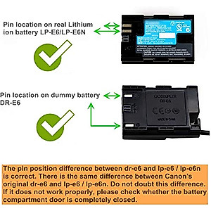 ACK-E6/ACE6N DR-E6 Continuous Power Adapter LP-E6 Dummy Battery for Canon EOS 70D 80D 90D 5Ds 5Ds R 5D Mark II III IV 6D 6D Mark II 7D 7D Mark II 60D 60Da EOS R R5 R6 R7 Cameras by Tengdaxing