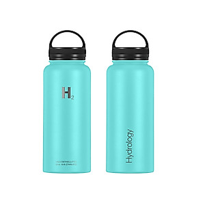 H2 Hydrology Sport Water Bottle 3 LIDS (Straw Lid & Spout Lid) | Double Wall Vacuum Insulated Stainless Steel Wide Mouth | Sports Hot & Cold Leak Proof Sweat Free Thermos (32 oz, Aquamarine)