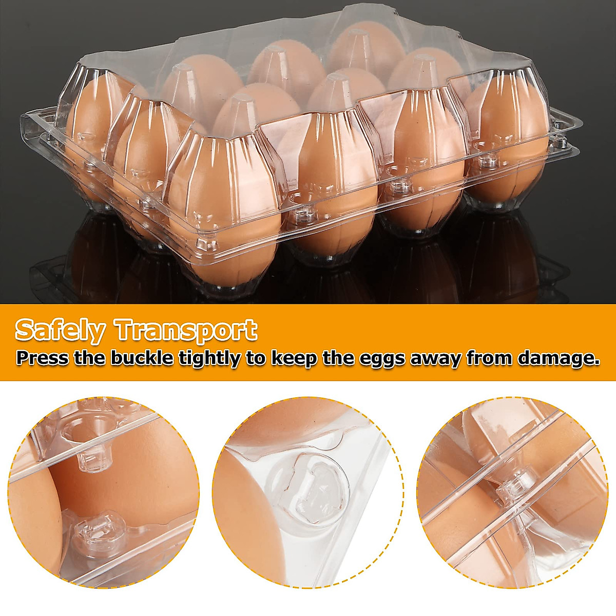 LISHINE 40 Pack Egg Cartons Cheap Bulk, Reusable Plastic Egg Cartons for Chicken Eggs, 1 Dozen Holds up to 12 Eggs, Clear Empty Reusable Egg Carton for Home Ranch Chicken Farm