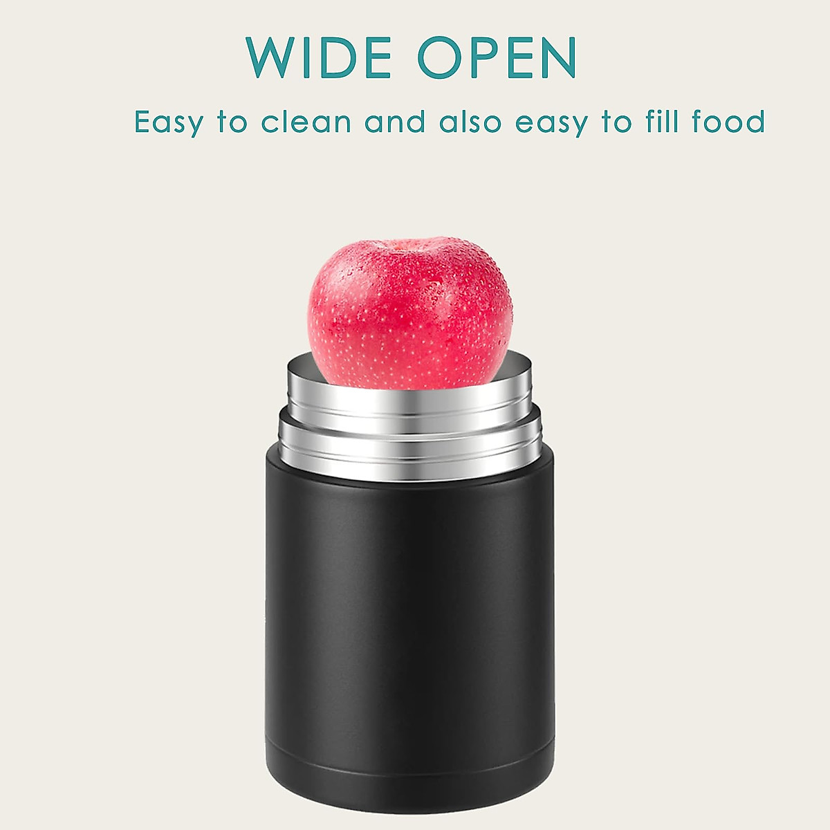 lazycozy® Thermos Food Containers for Hot Food, 27 oz, Soup Thermos with Foldable Spoon, Stainless Steel Vacuum Insulated Food Jar, Leak-Proof, with Carry Bag, Keep Hot/Cold for 12 Hours