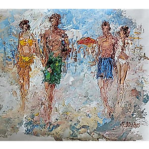 Summer Resort, People on the Beach By Internationally Renowned Artist Andre Dluhos