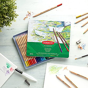 Derwent Academy Watercolor Pencils, 3.3mm Core, Metal Tin, 24 Count (2301942)