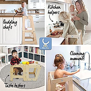 XIHAToy Learning Tower for Kids Kitchen Helper Step Stool for Toddlers Child Kitchen Stool Helper Folded Step-Up Standing Tower (White)