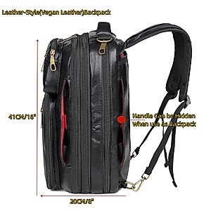 Vegan Leather Laptop Backpack Briefcase Hybrid 15.6 Inch Laptop Travel Backpack Hiking College Backpack for Men BC-04 (Black)