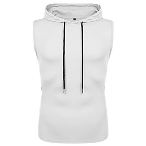 Babioboa Men's Sleeveless Hoodie Bodybuilding Stringers Workout Tank Tops Fitness Vest White