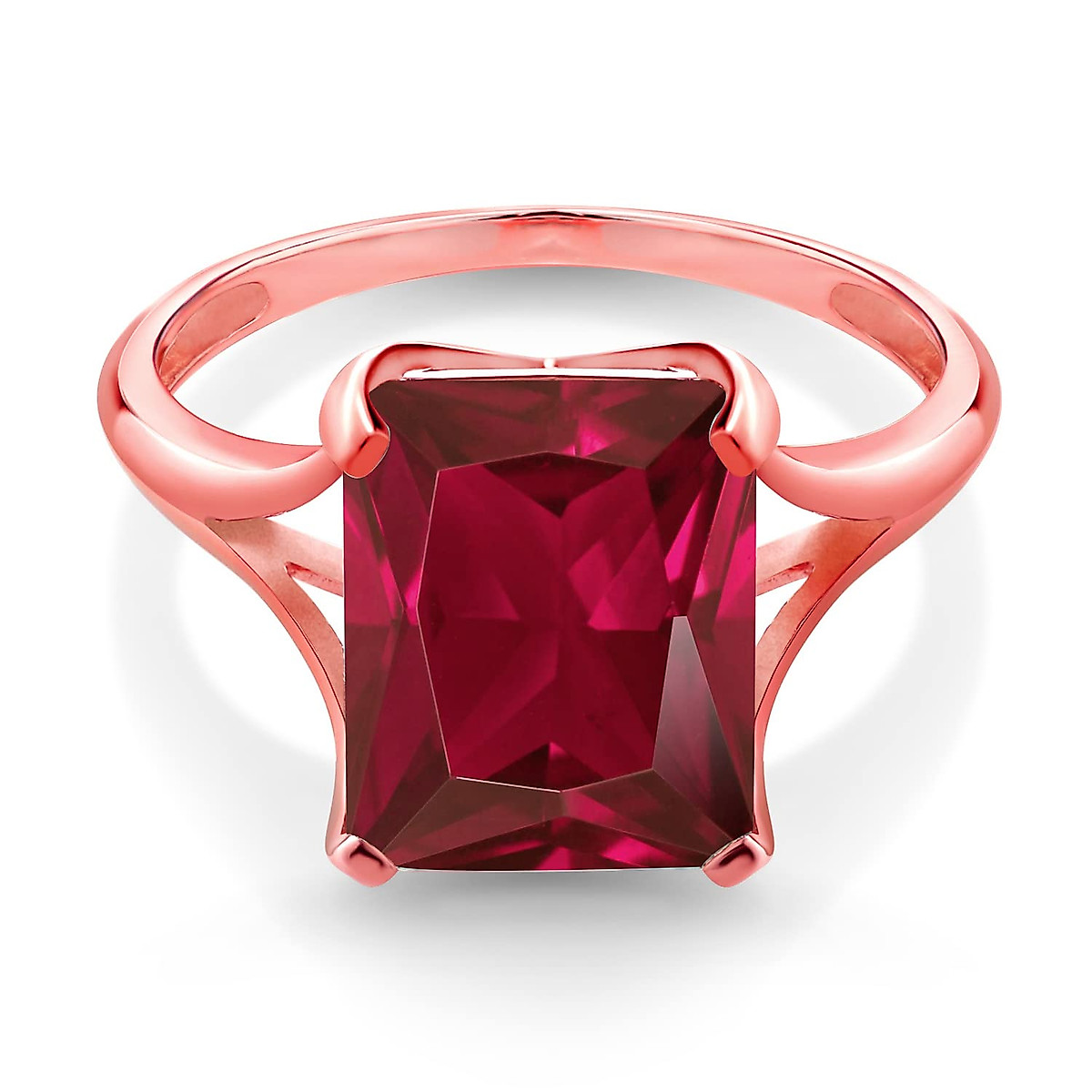 Gem Stone King 14K Rose Gold 10X8mm Emerald Cut Gemstone Birthstone Engagement Ring | Wedding Engagement Anniversary Promise Ring | Rose Gold Ring For Women