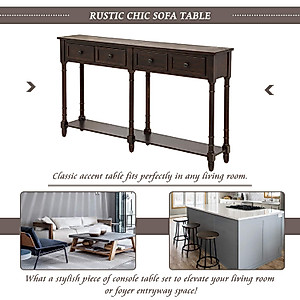 P PURLOVE Wood Slim Console Table with Drawer 58 Inch Long Sofa Table with Bottom Shelf for Living Room Bedroom Hallway Entryway