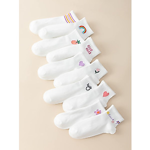 SHENHE Women's 10 Pairs Graphic Ribbed Knit Athletic Running Ankle Socks Sets White One Size