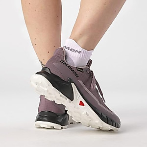 Salomon Women's ALPHACROSS 5 GORE-TEX Trail Running Shoes for Women, Moonscape / Black / White, 8