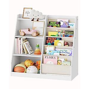 CHOEZON 4-Tier Kids Bookshelf and Toy Storage, 6 Layer Fabric Toddler Bookshelf, Kids Toy Storage Organizer, Sling Kids Bookcase, for Playroom, Bedroom, Nursery, Classroom, White MCW05WT