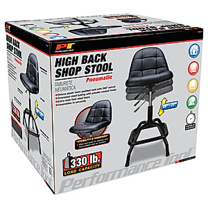 Performance Tool W85031 Pneumatic High Back Adjustable Swivel Bar Stool with Back Support for Home, Bar, and Shop, Black, 26-32 inches High