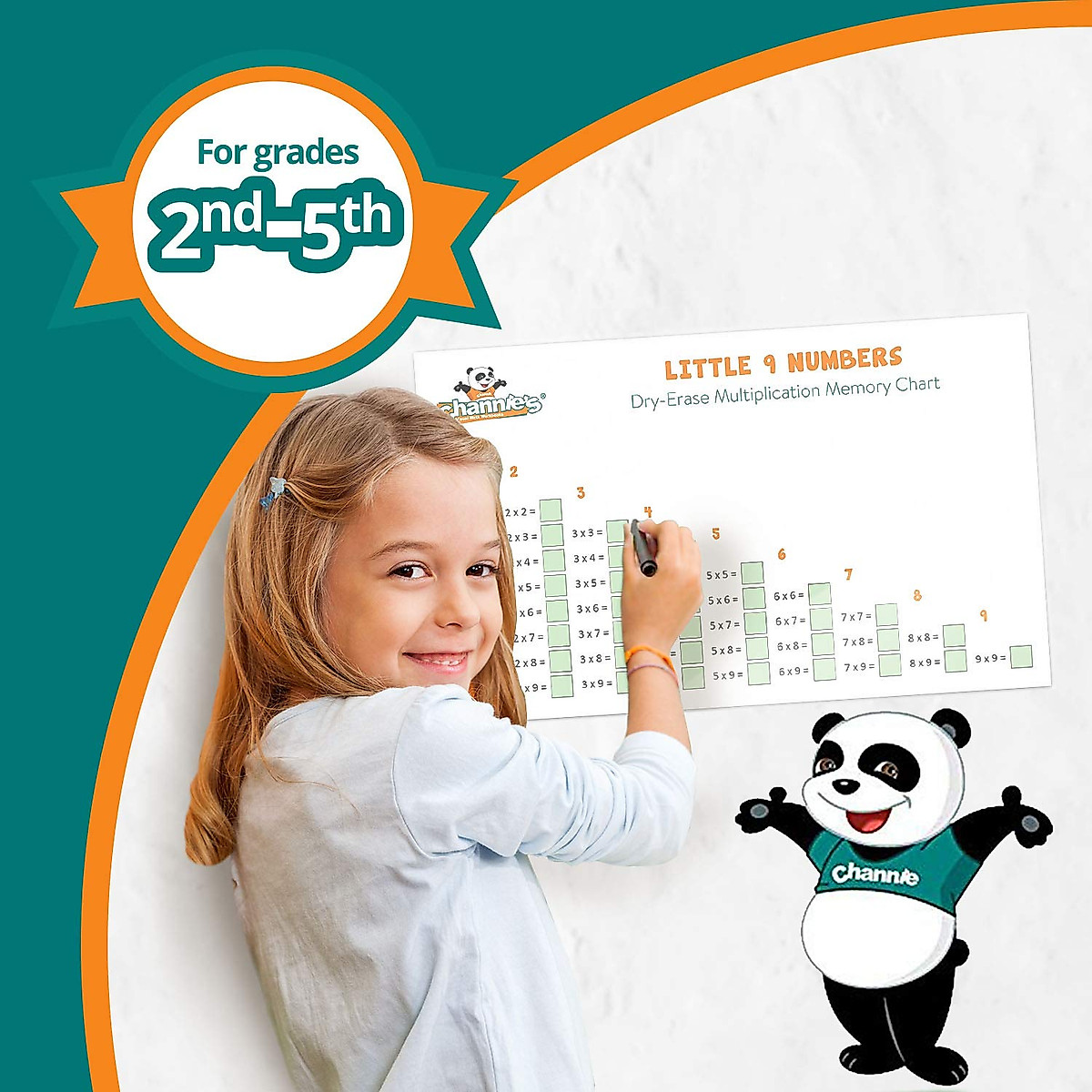 Channie’s Dry Erase My Little 9 Numbers Multiplication Chart to Help Children Ages 6+ Learn, Write & Practice All in One Poster, 8.5" x 14"