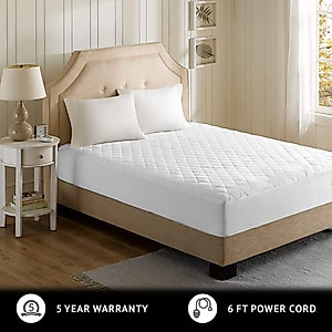 Beautyrest Cotton Blend Heated Mattress Pad Secure Comfort Technology - Luxury Quilted Electric Mattress Pad with Deep Pocket - 5-Setting Heat Controllers, Cal King, White