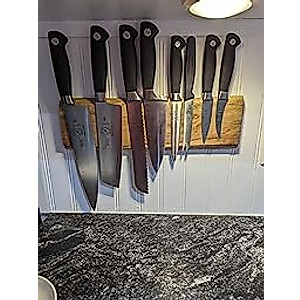 IMPROVED STRONGER Magnetic Knife Holder - Wood Knife Block - Knife Strip - Kitchen Organizer - Live Edge, Holds 5 Knives