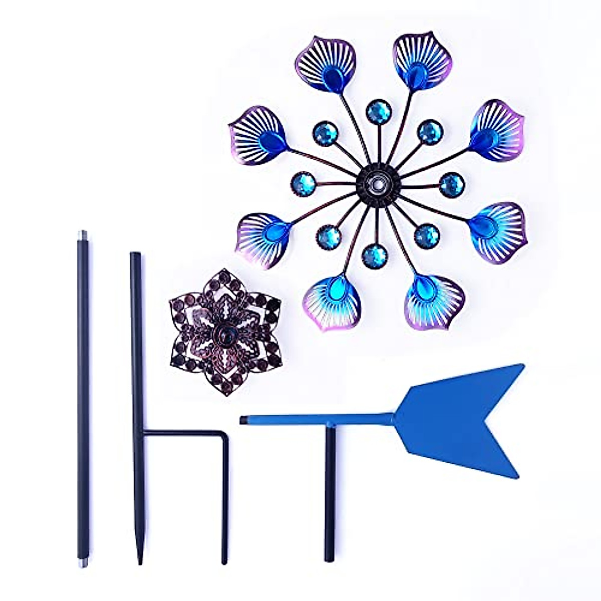 QMCAHCE Peacock Tail Plugin Wind Spinner Windmill 360 Swivel Outdoor Garden Metal Wind Spinner Yard Decor for Patio/Lawn/Garden Windmill Decoration (Blue)