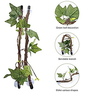 plplaaoo 2Pcs Reptile Corner Branch Terrarium Plant Decoration with Suction Cup Resin Plant, Reptile Terrarium Climb Corner Tree Branch for Amphibian Lizard Snake Gecko Habitat Decoration Accessory