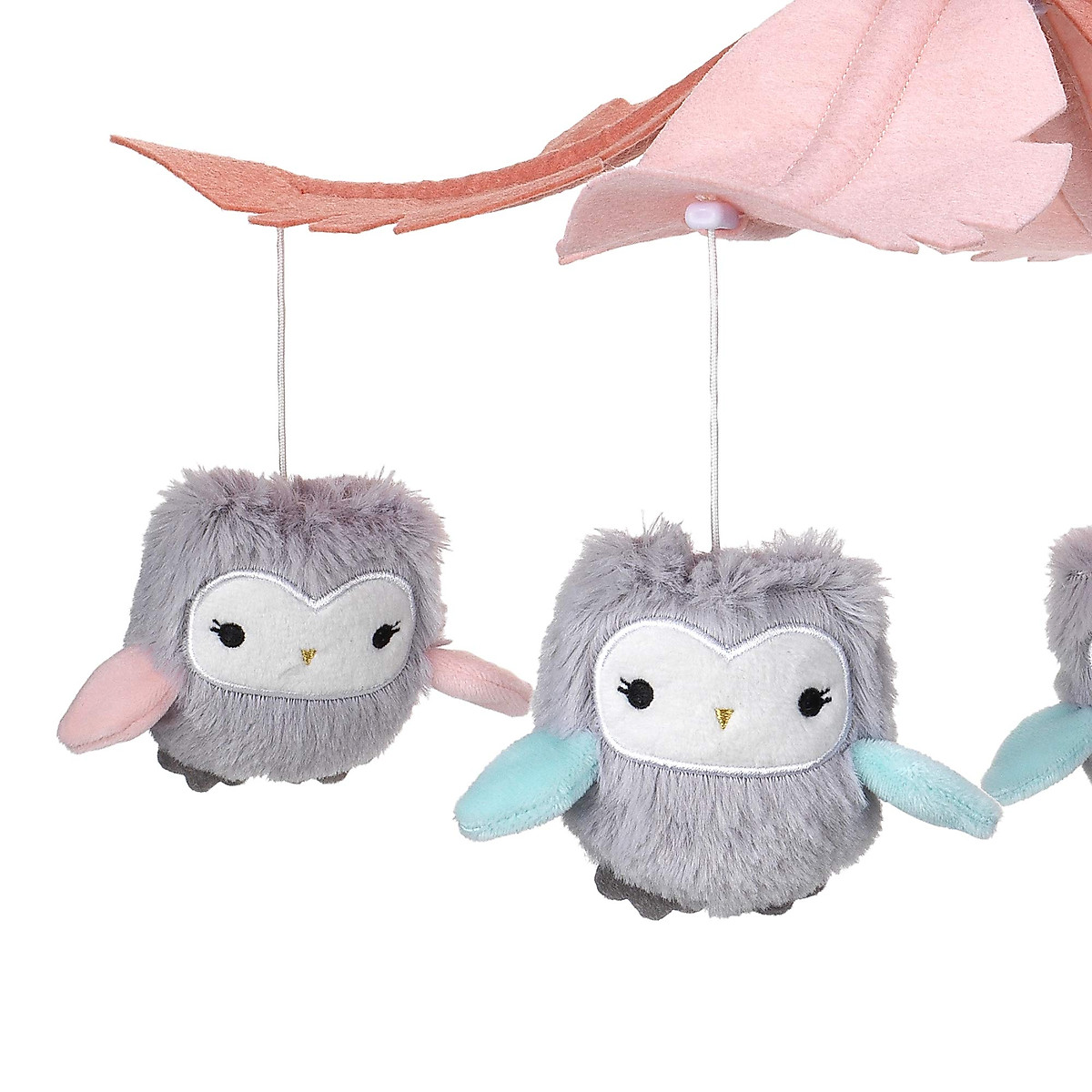 Lambs & Ivy Sweet Owl Dreams Gray/Pink Musical Baby Crib Mobile Soother Toy