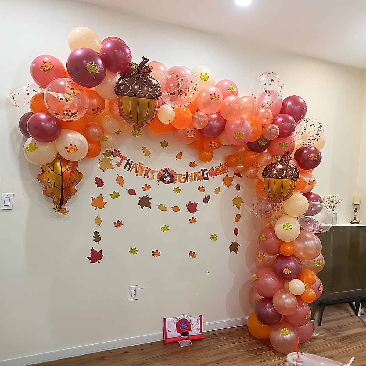 Fall Balloon Arch Kit, Fall Birthday Party Decor Orange Burgundy Dusty Pink Nude Balloon Garland with Maple Acorn Foil Balloons for Thanksgiving Autumn Fall Birthday Bridal Shower Party Decorations