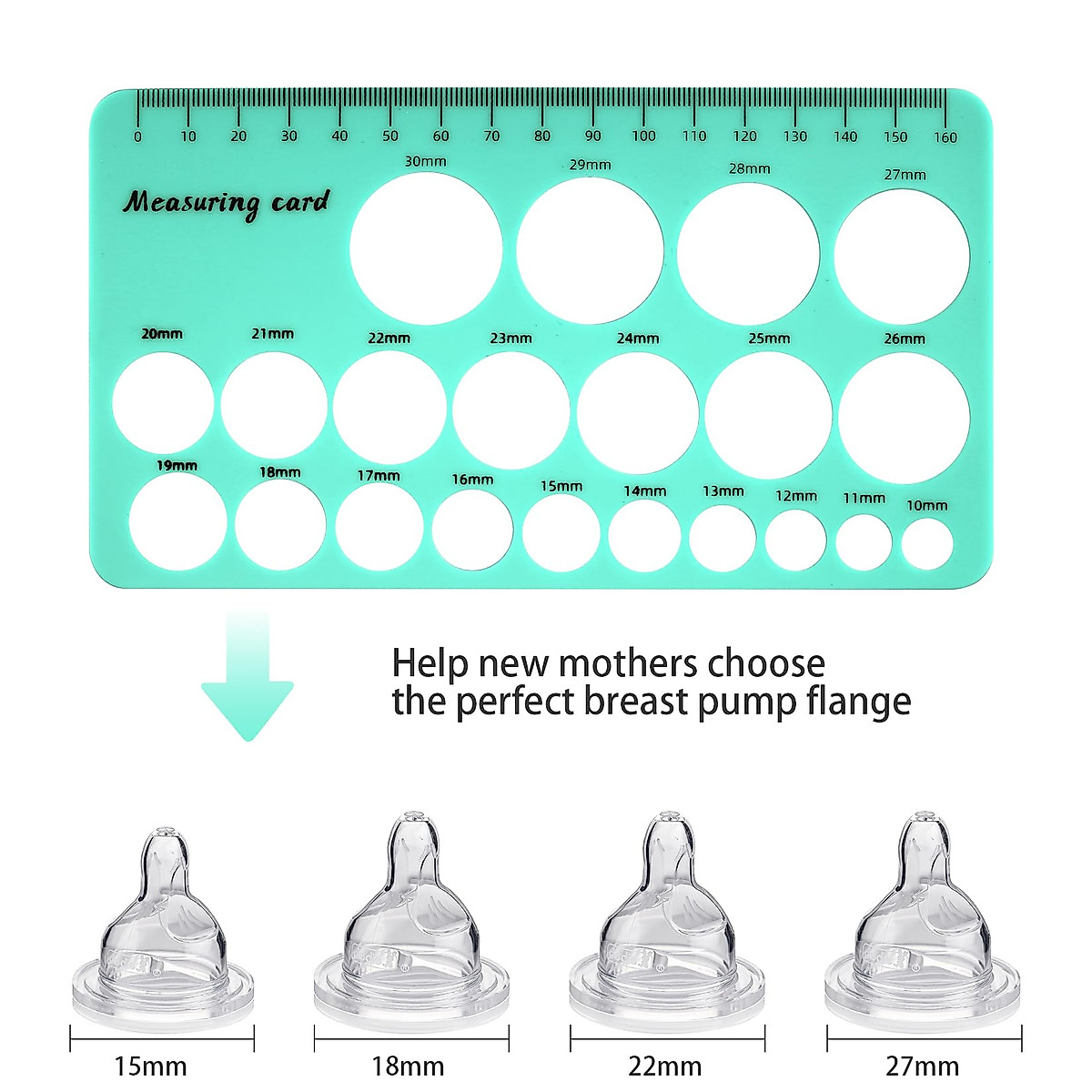 Nipple Rulers for Flange Sizing, 4pcs Silicone Nipple Flange Measuring Tool for Breast Pump Flange Size, Breast Pump Shield Nipple Sizing Measurement Tool for Flanges, Including 2 Flange Rulers