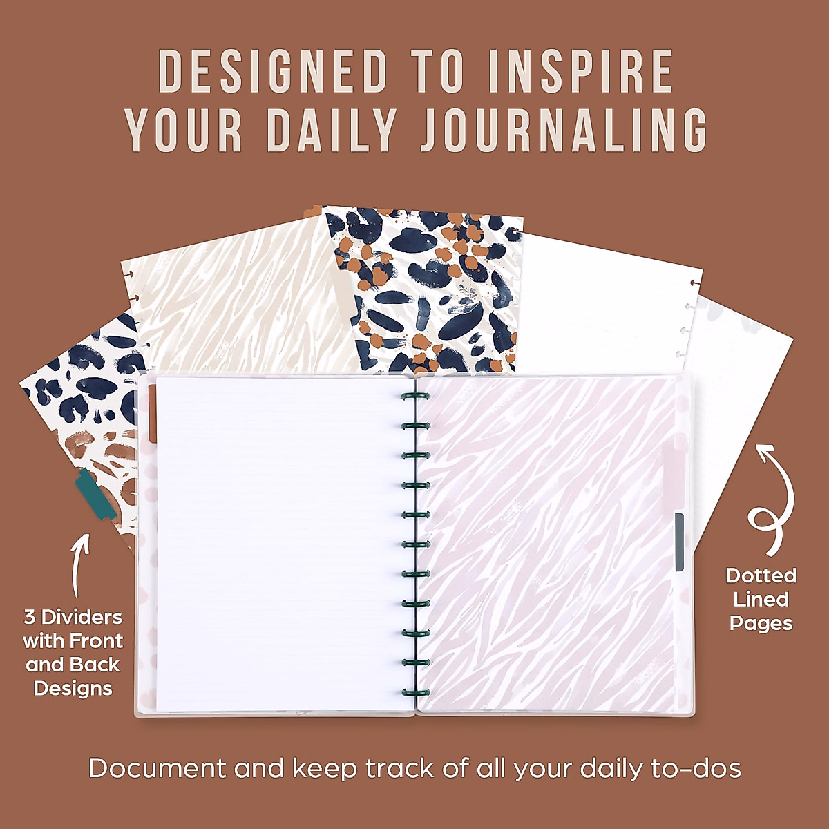 Happy Planner Daily Notebook for School, Office or Journaling - 60 Sheets Dotted Paper with 3 Dividers - Notebook for Student or Teacher - Gone Wild Theme - Large Notebook 8.5" x 11