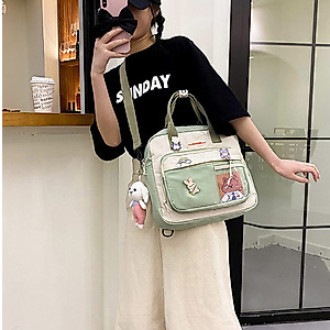 Treonca Kawaii Backpack with Kawaii Pin and Accessories Girl Cute Shoulder Tote Bag Laptop Schoolbag for Students Backpack for School (Green with pendant)