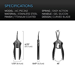 AC Infinity 6.6” Stainless Steel Curved Pruning Shear 2-Pack, Lightweight Ergonomic Design, Curved Precision Blades with Nonstick Titanium Coating for Gardening, Hydroponics, Grow Tents