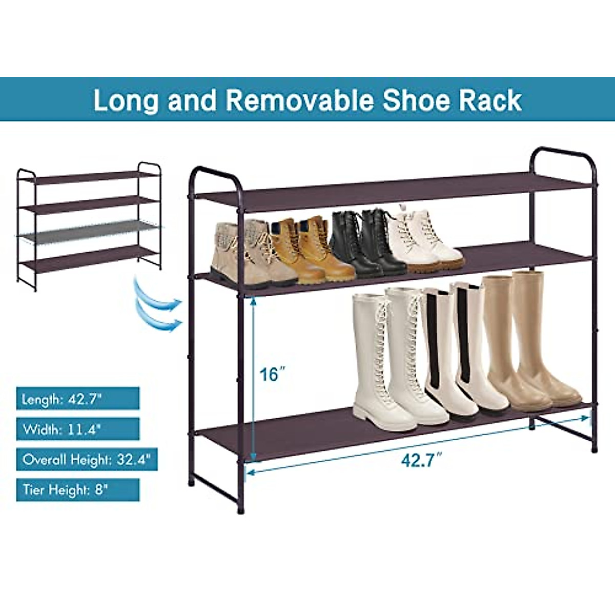KIMBORA 4 Tier Shoe Rack & 3 Tier Metal Long Shoe Rack