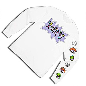 Nickelodeon Mens Long Sleeve Shirt - #TBT Mens 1990's Clothing - Rugrats, Hey Arnold, Ren and Stimpy (White, X-Large)