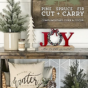 HOMirable Christmas Decor Indoor Joy Sign with Wreath for O, LED Lighted Rustic Tabletop, Bowknot Farmhouse Wooden Home Decorative Sign, Holiday Xmas Display Box Decoration Gift