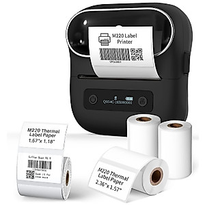 Phomemo M220 Label Maker - 3.14 Inch Barcode Printer - Portable Bluetooth Thermal Label Sticker Maker Machine for Mailing, Jars, Qr Code, Address, Compatible with iOS, Android,with 4 Rolls Labels