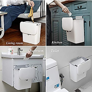 Lunies 2.4 Gal Compost Bin/Hanging Small Trash Can with Lid for Kitchen Cabinet Door/Counter Top/Under Sink/Bedroom/Bathroom/Cupboard White