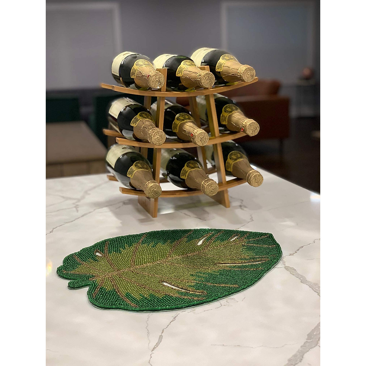 DECOMIL - 9 Bottle Samurai Style Stackable Modular Wine Rack Wine Storage Rack Solid Bamboo Wine Holder Display Shelves, Wobble-Free (9 Bottle Capacity - Samurai Style Capacity)