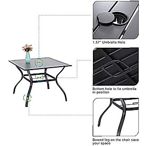 MFSTUDIO Outdoor Dining Set for 4, Aluminum Height Adjustable Folding Chair and Heavy-Duty Black Slat Metal Table, Patio Furniture Dining Table Set, Black