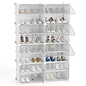 UNZIPE Shoe Rack, 8 Cube 16-Tier Shoe Storage Cabinet 32 Pairs Plastic Freestanding Shoe Organizer DIY Shoe Shelves for Entryway Hallway Closet or Bedroom, White