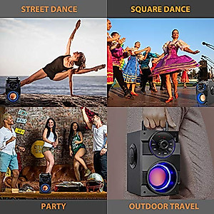 Bluetooth, Portable Wireless Speaker with Subwoofer Heavy Bass, 2 Loud , LED Lights, FM Radio, Remote Control, MP3 Player Powerful, Suitable for Travel, Indoor and Outdoor