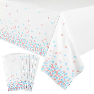 Plastic Table Covers with Pink and Blue Confetti for Gender Reveal (54 x 108 in, 6 Pack)