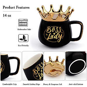 Mother's Day Gifts for Women, Gifts for Boss Women Boss Lady Gifts Crown Coffee Cup Birthday Gifts for Managers Female Boss, Funny 12oz Thank You Boss Appreciation Gift Boss mug With Spoon（Ceramic）