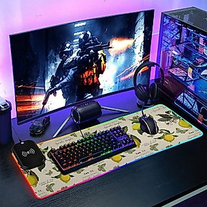 Lemon Tree Wireless Charging Mouse Pad for Mobile Phone Extra Large Gaming Mousepad with 13 Lighting Modes Keyboard Mat for MacBook PC Laptop Desk Office Home Gaming